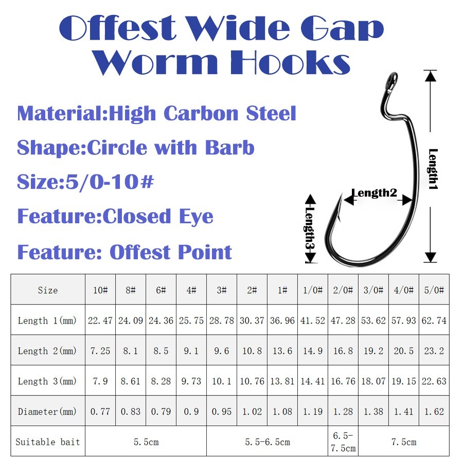 30Pcs Offset Worm Hooks for Bass Fishing Worms Wide Gap Bass Freshwater Hooks | eBay