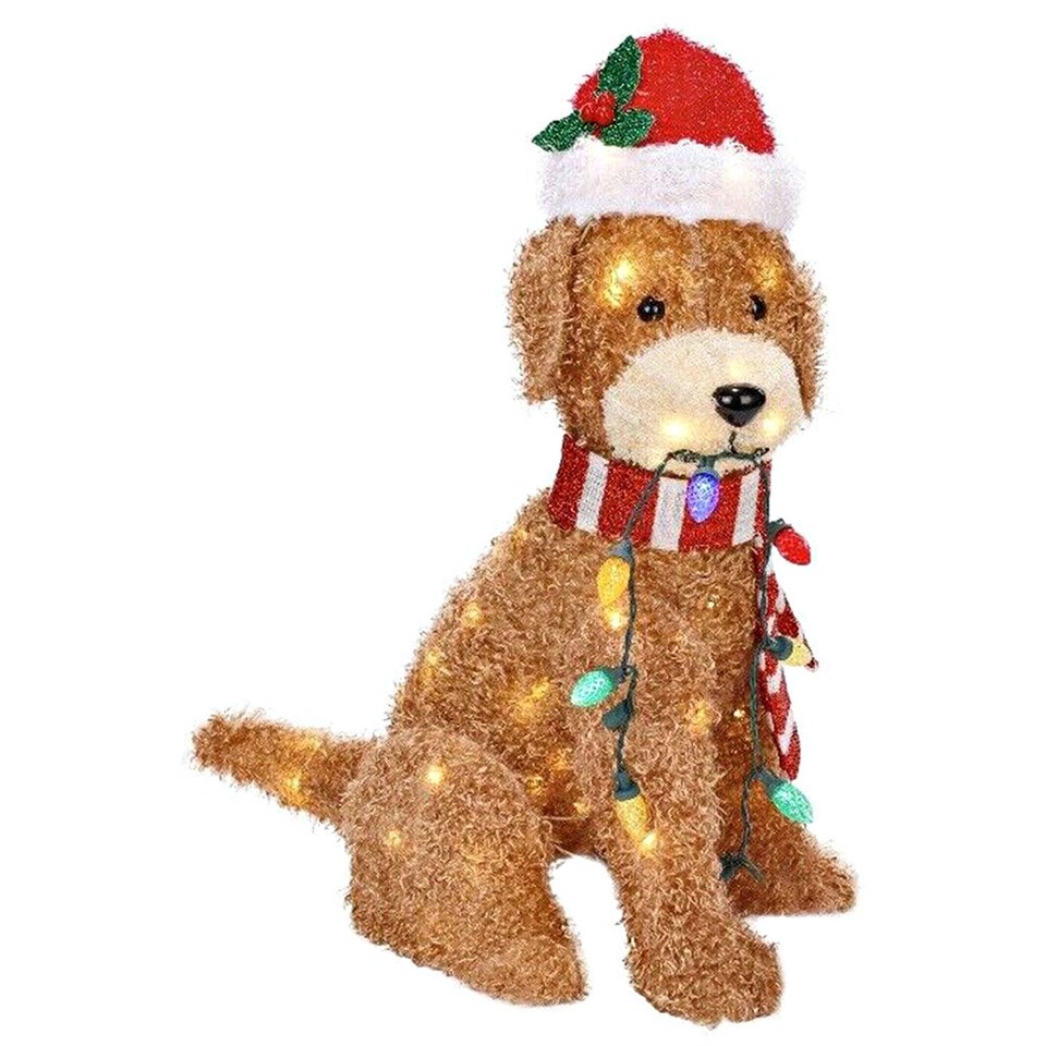 Dog Figure Ornaments Wearing Xmas Hat LED for Home Garden Front Pathway ...