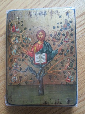 Jesus with Apostles on the vine of Ampelos Byzantine Icon 5.5in x 4in x ...