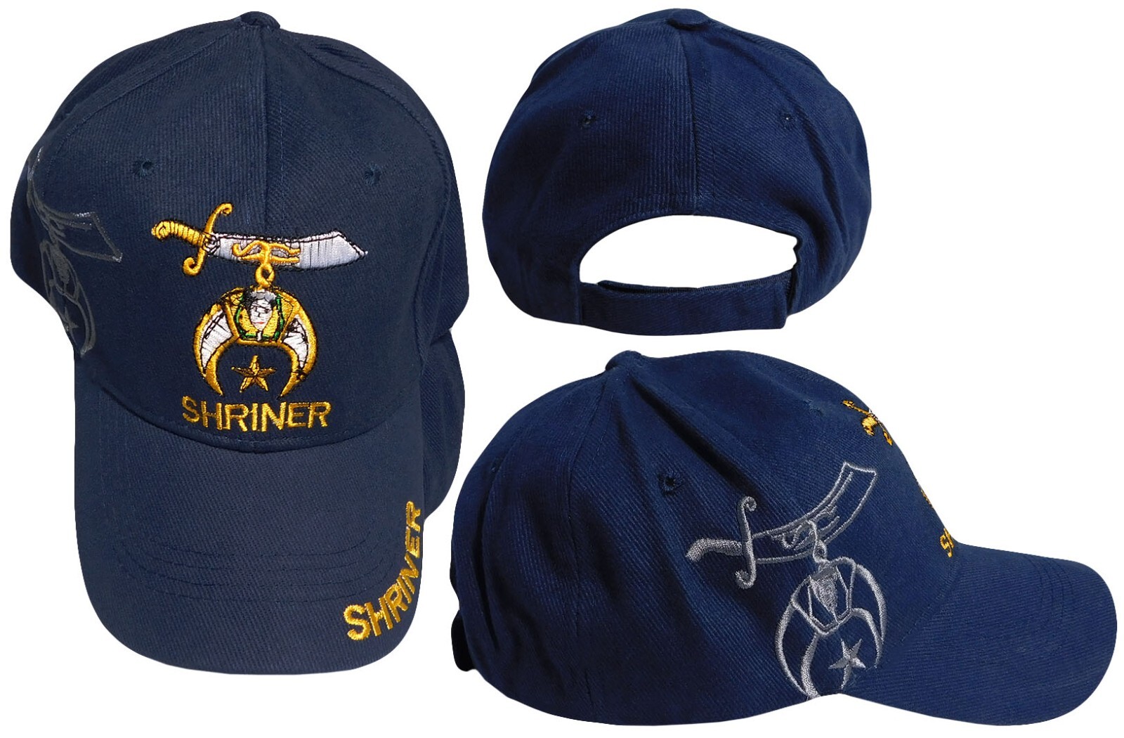 Shriner Emblem With Shadow Navy Blue Cotton Adjustable Embroidered Cap ...