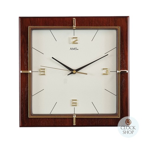 29cm Walnut Square Wall Clock By AMS | eBay