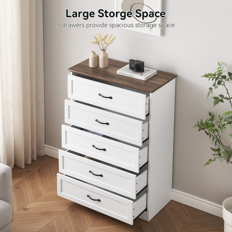 Chest of 5 Drawers Dresser for Bedroom Nightstand Storage Organizer ...