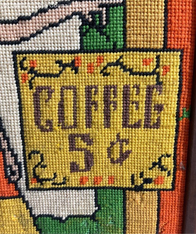 Vintage Lady Waitress Holding 5 Cent Coffee Sign Needle Point Art Piece ...