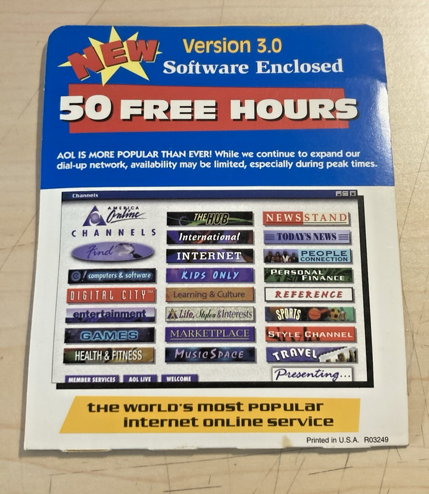 America Online AOL Version 3.0 For Windows 3.5" Floppy Disk 50 Free ...