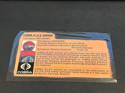 gi joe lot File Card 1983 Cobra Hiss Driver Laminated Great Condition ...