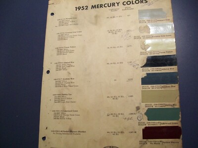 1952 Mercury car color Paint Chips set - DuPont - much-used & messy | eBay