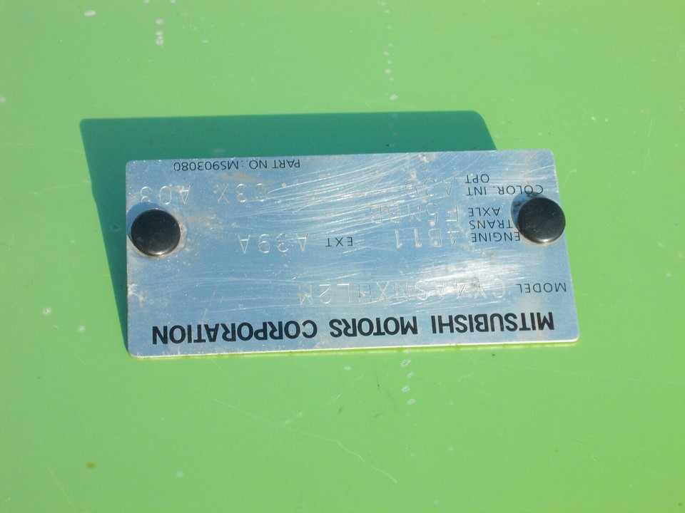 MITSUBISHI LANCER 2008 MOTOR ID TAG GTS MS903080 OEM ENGINE 4B11 TRANS ...