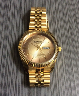 Swanson Men's Watch 45mm Case Coffee Date Dial Crystal Stone Hours on ...