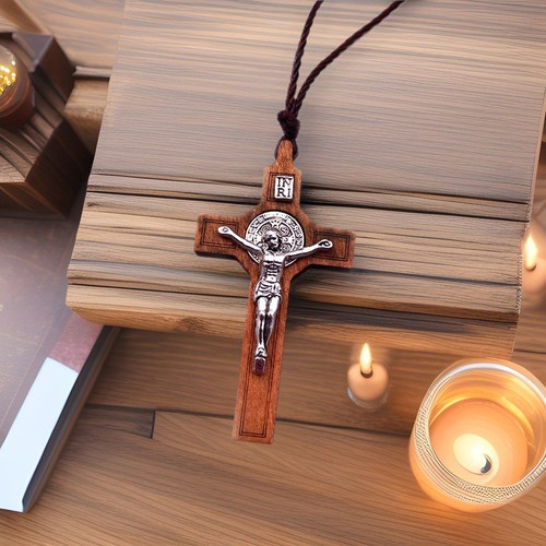 Retro Jesus Cross Necklace Wood Metal Pendant Jewelry Charm Necklace ...