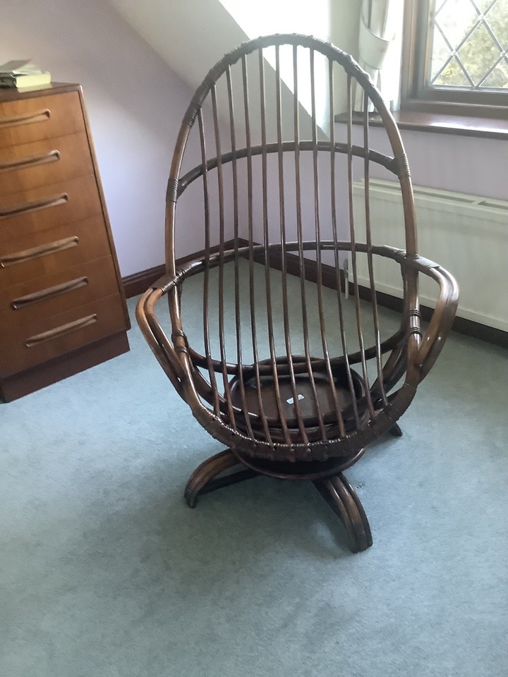 Angraves Bamboo cane swivel/ gentle Rocker retro Chair Matching stool ...