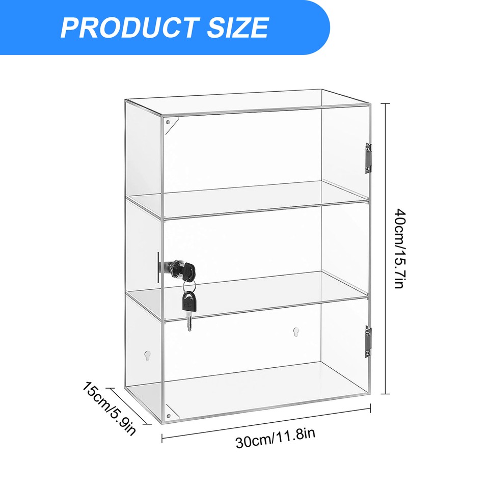 3 Shelf Acrylic Display Case with Lock and Keys, Clear Collectibles ...
