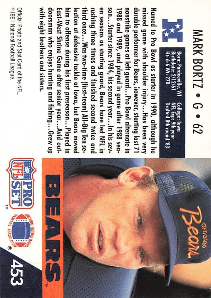 1991 Pro Set #453 Mark Bortz Chicago Bears | eBay