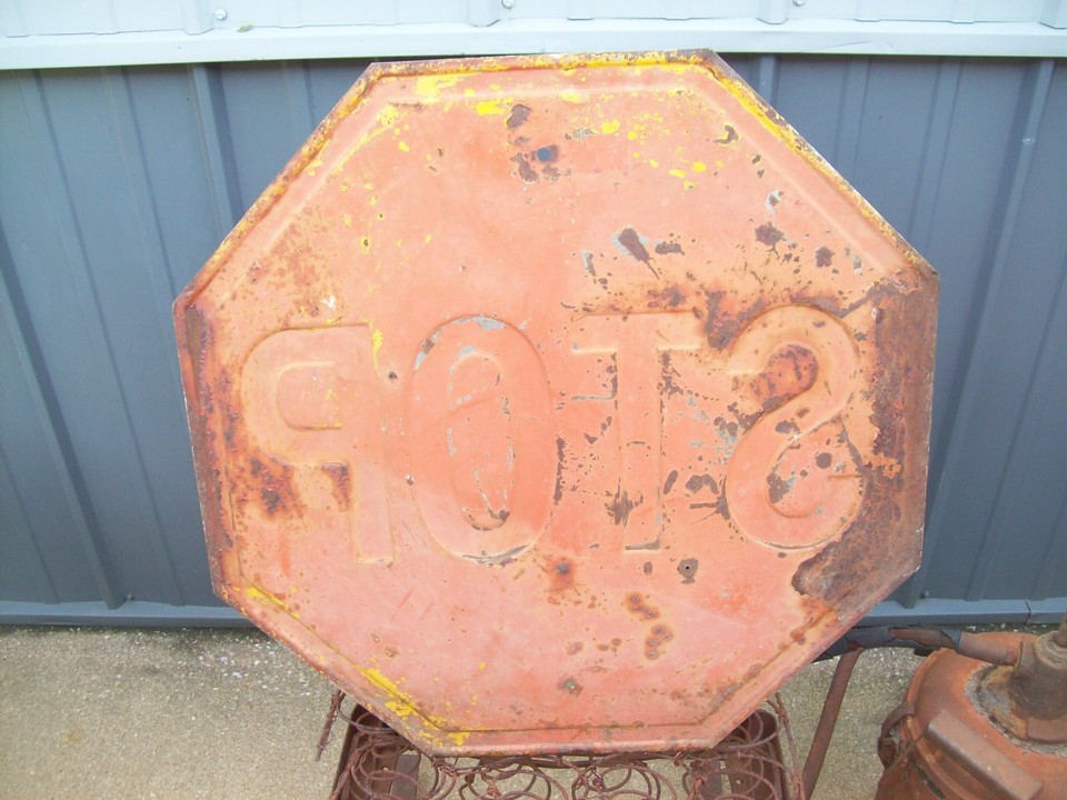 Vintage Stop Sign Heavy Stamped Embossed Letters 24" x 24" | eBay