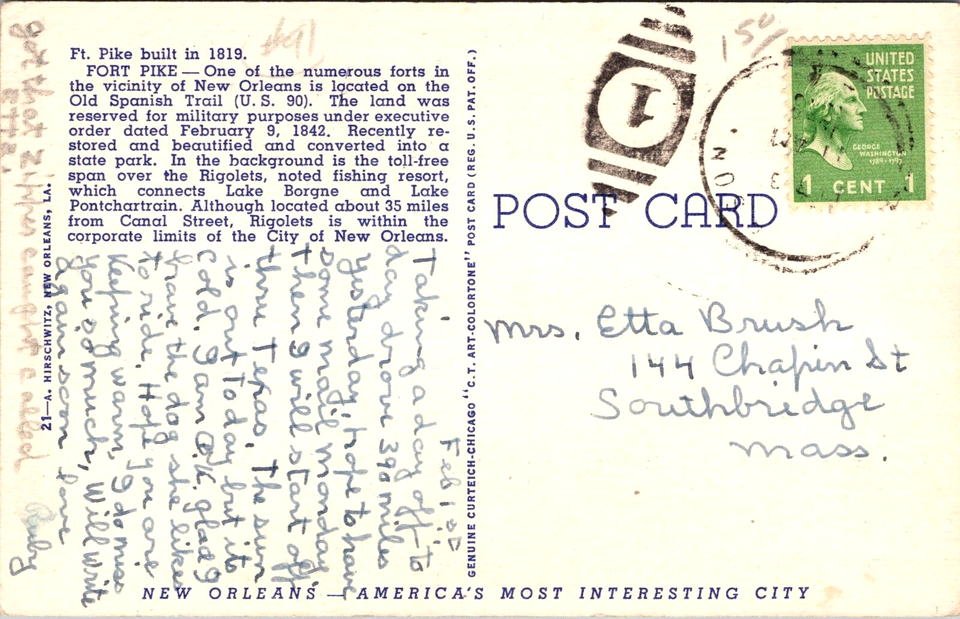 Postcard New Orleans Louisiana Aerial View Fort Pike and Rigolets ...