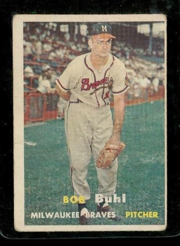 Vintage 1957 Baseball Trading Card TOPPS #127 BOB BUHL Milwaukee Braves ...