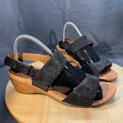 Vionic Kanya Sandals Women Sz 9 Black Cork Wedge Slingbacks Snake ...