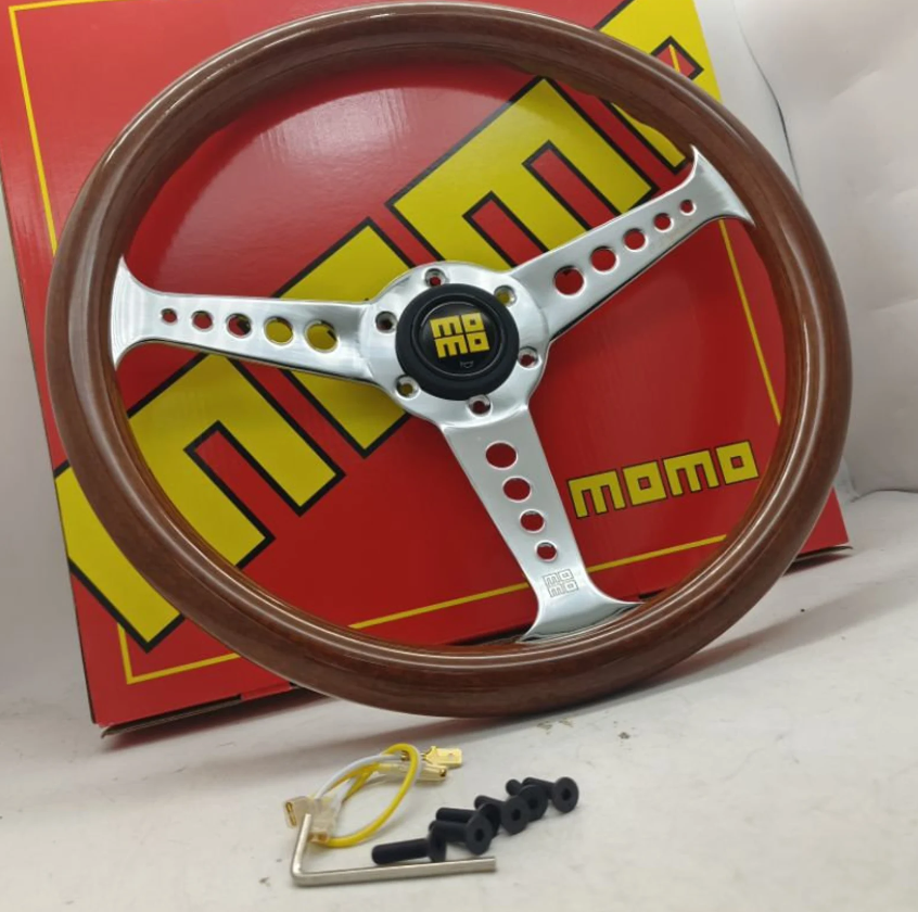 New Set MOMO California Wood Steering Wheel Heritage 360mm Chrome ...