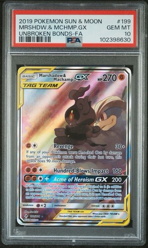 MARSHADOW & MACHAMP GX 199/214 | PSA 10 | Tag Team Graded Pokémon Card ...