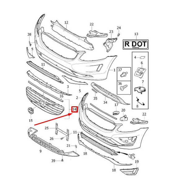 Volvo Xc60 Facelift Front Bumper Grill 2013-2017 Genuine 31333833 for ...