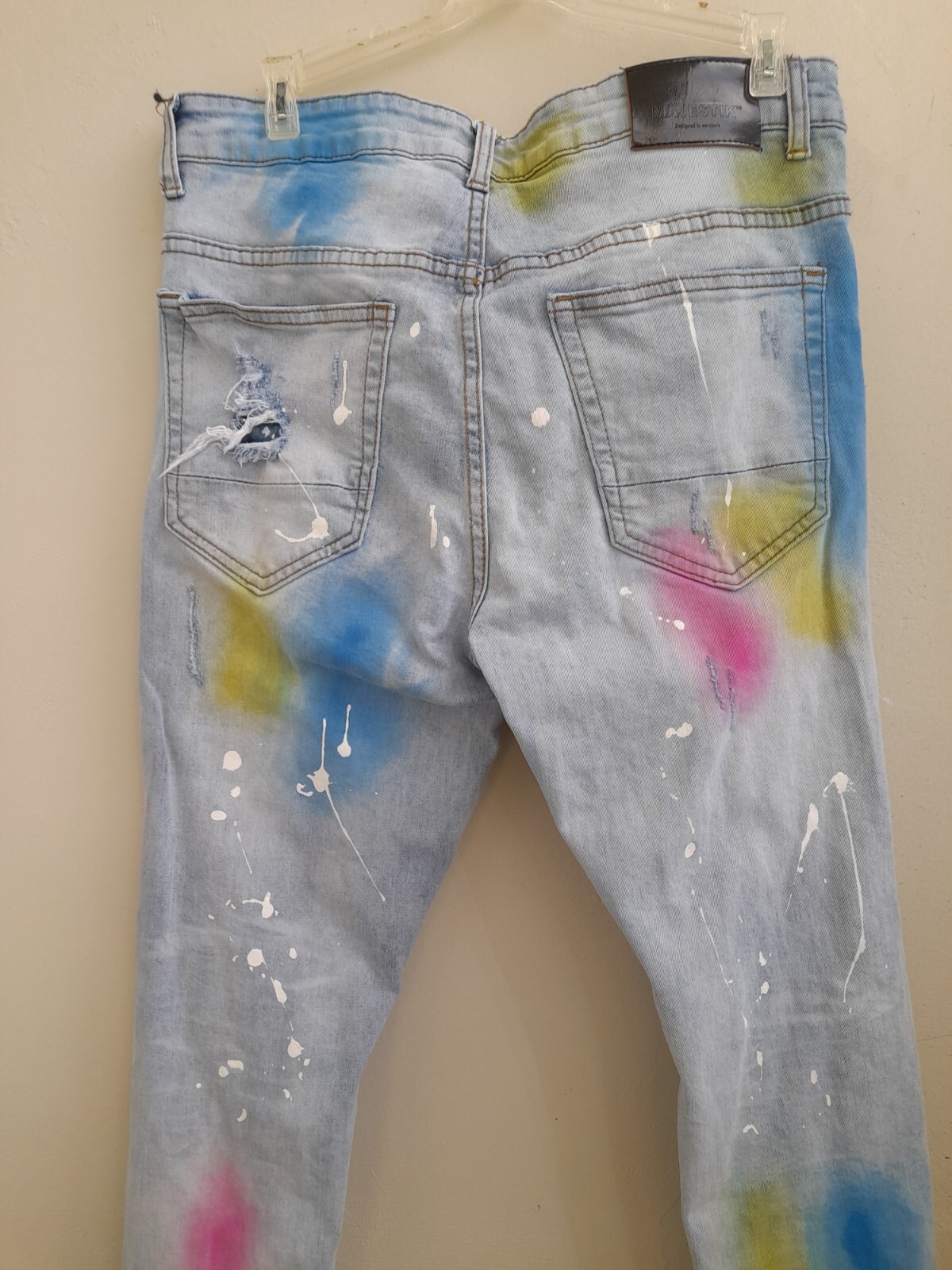 Majestk ripped paint splatter stacked jeans - Gem