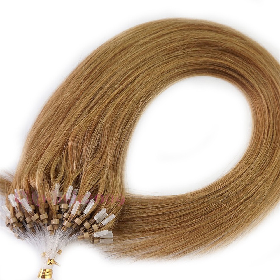 Pre-Looped Fish Line Micro Ring Beads Link Hair Extensions Real Remy ...