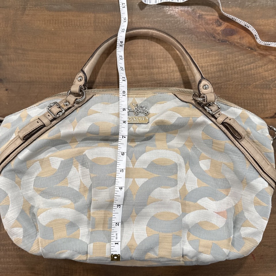 COACH Madison Satchel Blue Beige Signature C Fabric Leather Trim ...