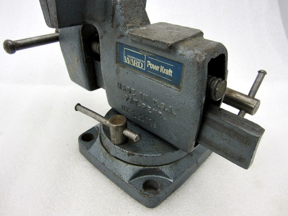 Vintage Wards PowrKraft Flip Grip Bench Vise Wilton 4" Jaws Made in USA ...