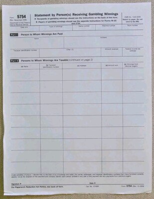IRS Form 5754 Statement By Person Receiving Gambling Winnings, Any Year ...