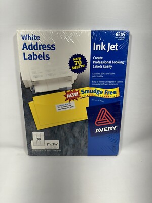 Avery 6245/8160 Quick Peel Ink Jet Labels 30/Page 2100 Count 1"x 2 5/8 ...
