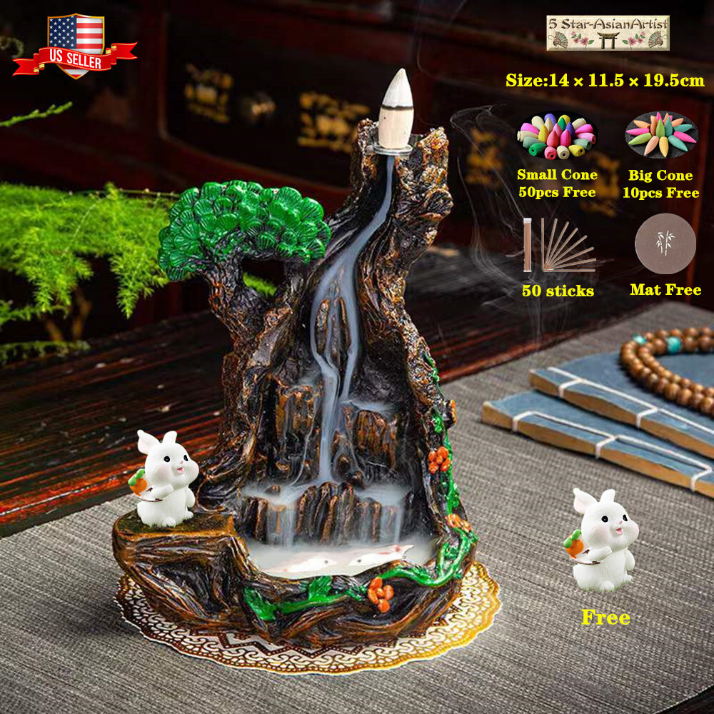 Big Backflow Incense Cones Burner Holder Village Mountain & Free Cones ...