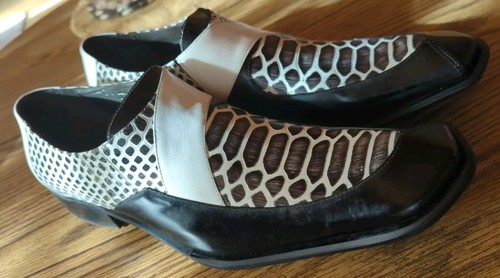 Men's Fancy Snazzy Dress Shoes Italian Black Leather With Design EU 41 ...