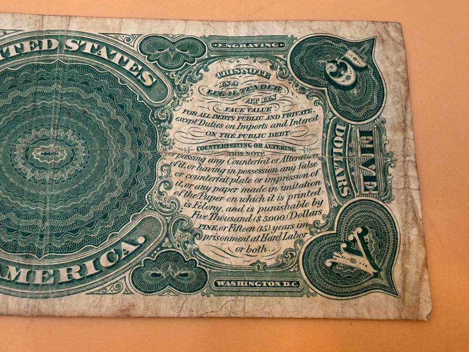 1907 $5 Bill Large Size Legal Tender Red Seal Woodchopper Note ...