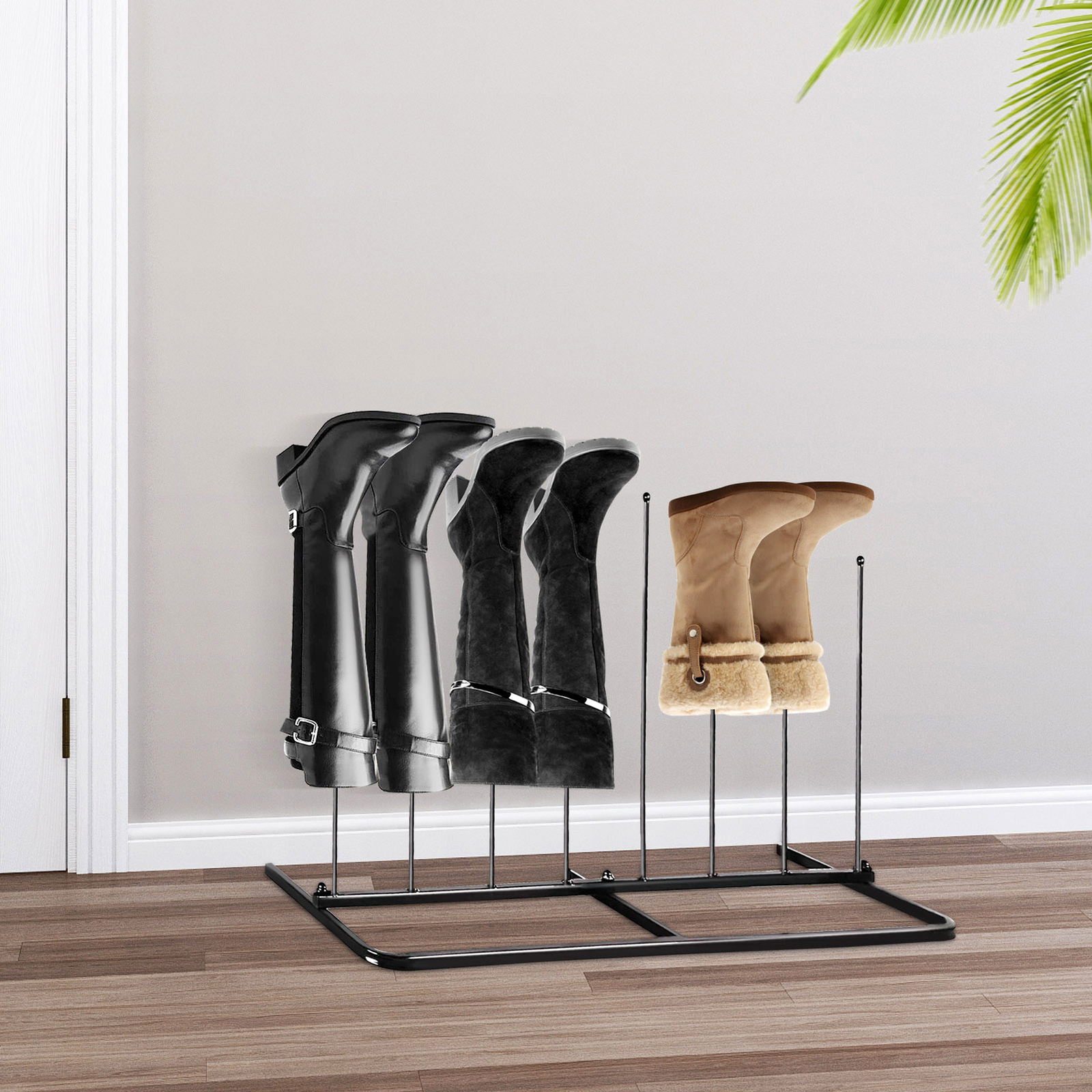 Steel Black Powder Coated Boot Rack 4 Pair Wellie Welly Holder Stand ...