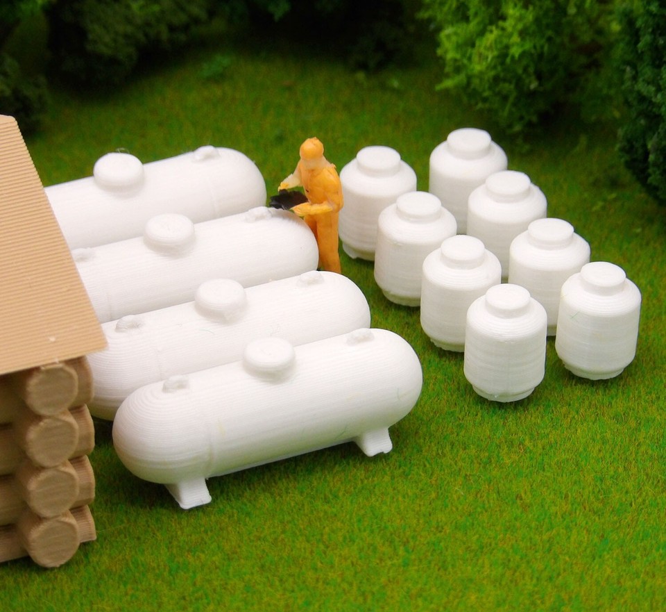 12 pc HO Scale Propane Tanks - 3D Exact Scale Model Train Railroad ...