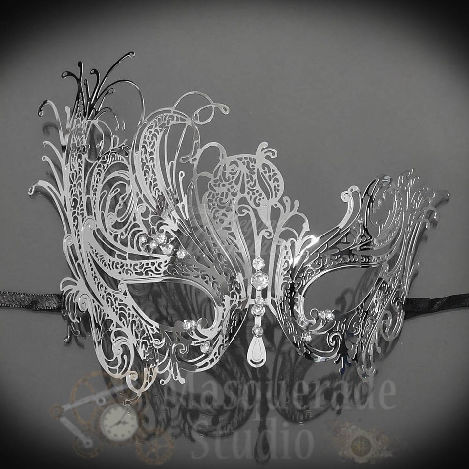 Couples Silver Roman and Silver Swan Costume Party Masquerade Masks Set ...