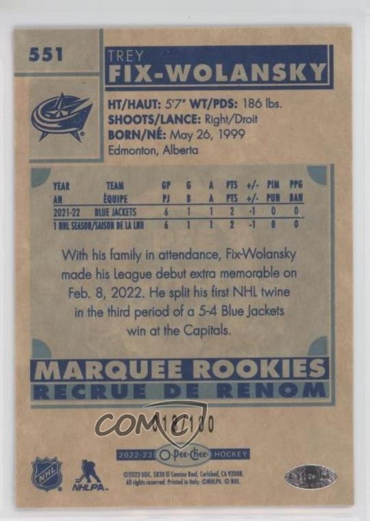 2022 O-Pee-Chee Marquee Rookie Retro Black Border 18/100 Trey Fix ...