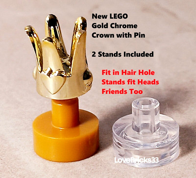 New LEGO Crown Chrome Gold FRIENDS Regular Figure Fits Wig Hole ...