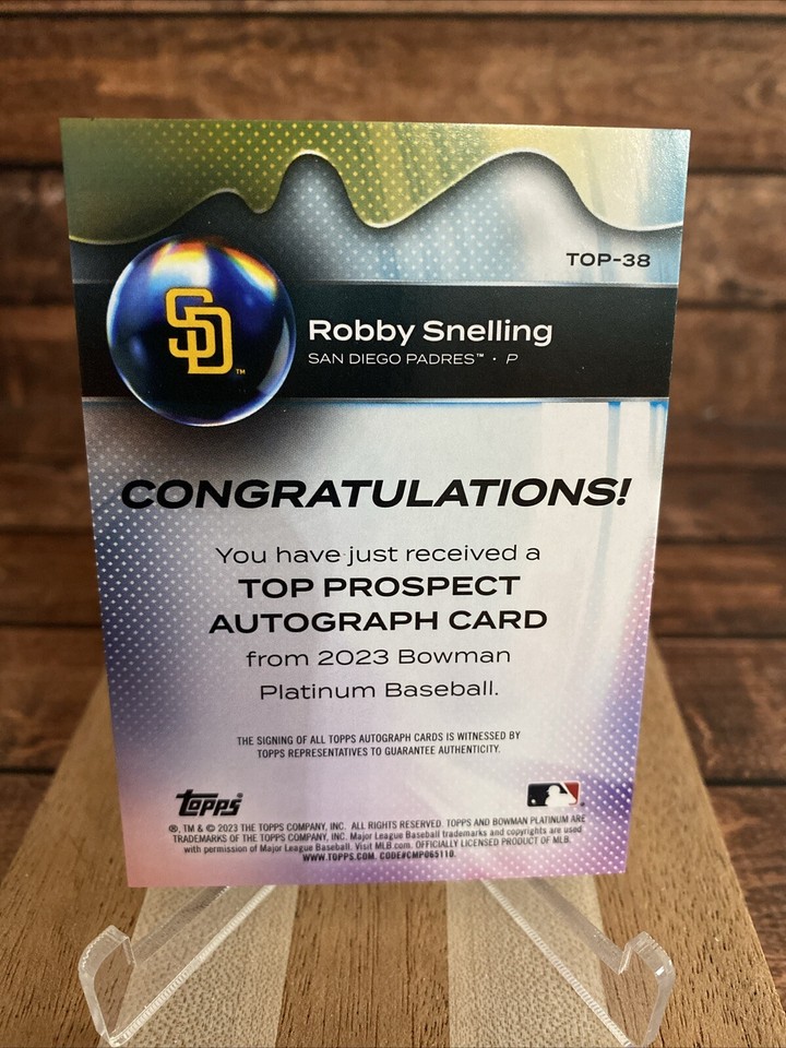 2023 Bowman Platinum Robby Snelling Auto San Diego Padres #TOP-38 ...