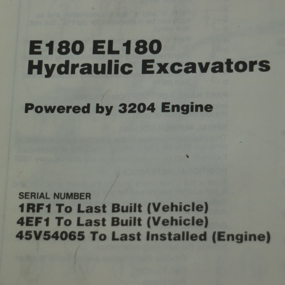 CAT Caterpillar E180 EL180 Excavator Parts Manual book crawler list ...