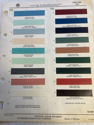 1956 CHRYSLER AUTOMOTIVE P.P.G., DITZLER Exterior Paint Color Chip ...