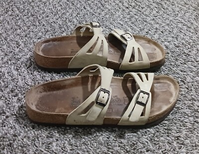 Birkenstock Birkis Moorea Grenada Beige 2 strap Cork Leather Sandals | eBay