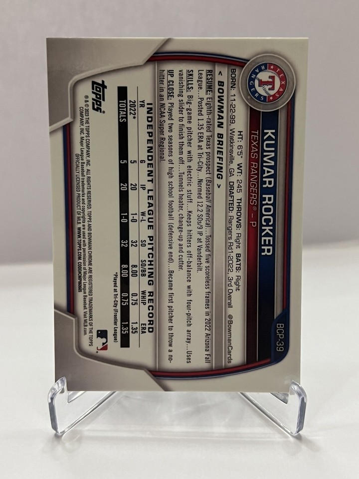 KUMAR ROCKER 2023 Bowman Chrome Prospect Lava Refractor 192/399 BCP-39 ...