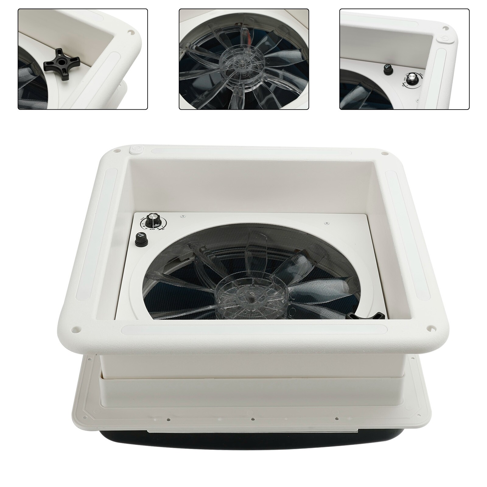 14" RV Caravan Roof Vent 3-Speed Motor RV Fan 12V Skylight With LED ...