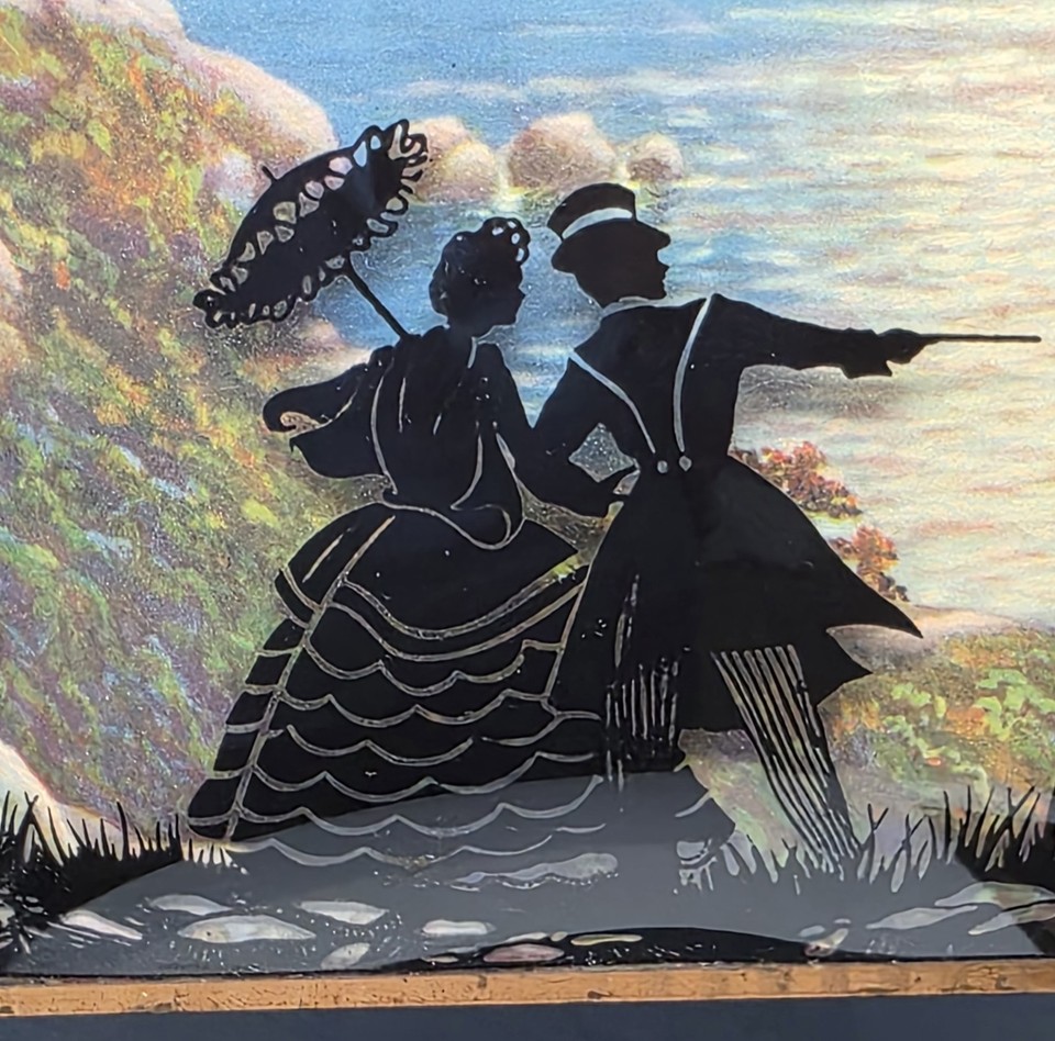 3 Vintage Convex Bubble Glass Reverse Painted 6" X 8" Framed Silhouette Pictures | eBay