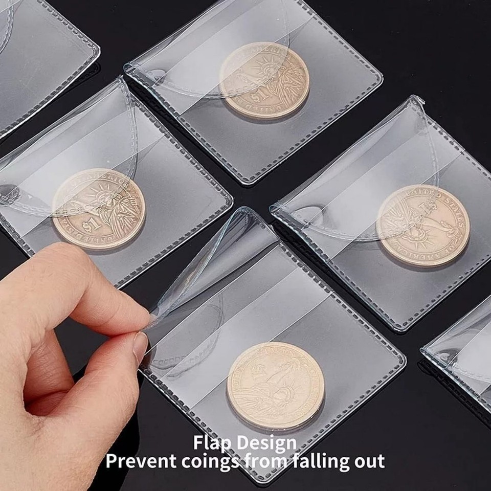 100PCS 2x2Inch Clear Single Pocket Plastic Coin Sleeves Coin Pouches ...