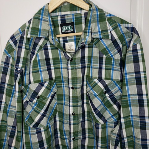 Key Shirt Men's Pearl Snap Button Up Long Sleeve Plaid Western Workwear ...