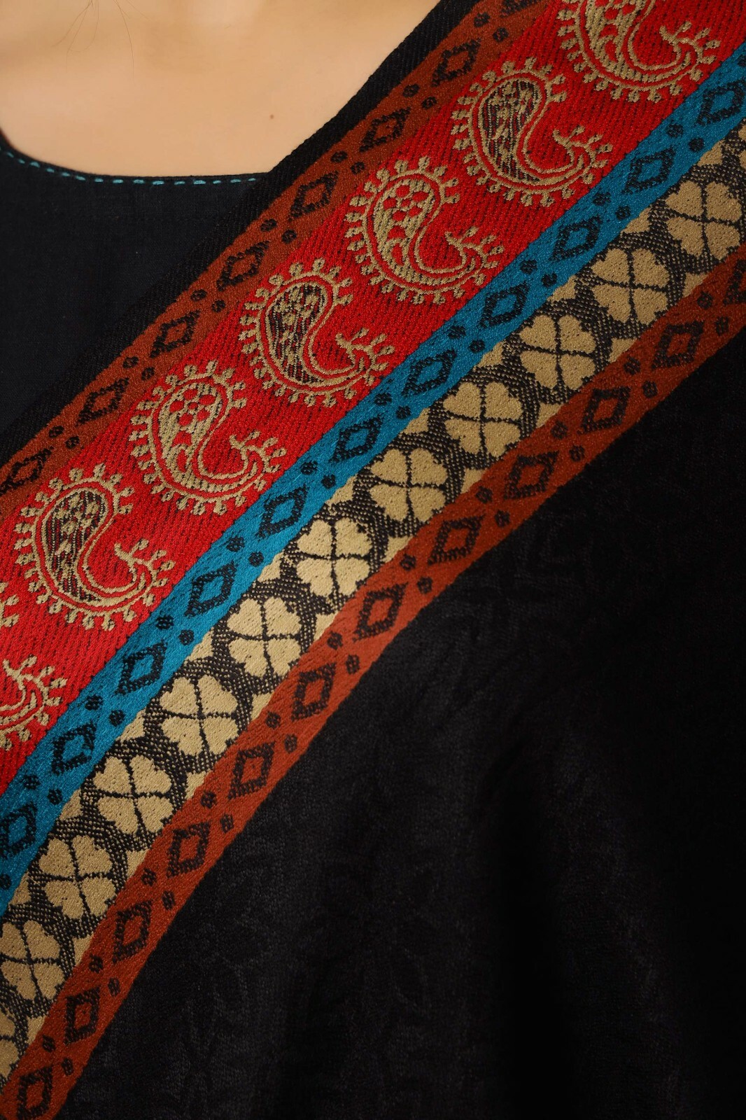 Large Wool Paisley Jamavar Shawl Black Red Jamawar Great Gift Pashmina ...