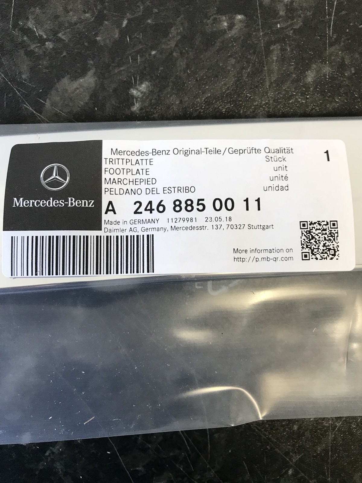 NEW Genuine Mercedes-Benz W246 B-Class Rear Bumper Silver Load Plate ...