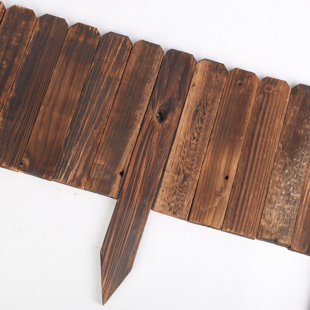 Wooden Picket Fence Panel Log Roll Border Lawn Edging Spiked Log Flower ...