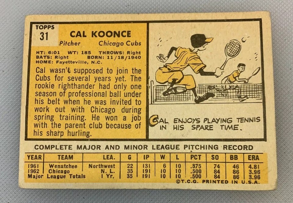 1963 Topps # 31 Cal Koonce Baseball Card Chicago Cubs | eBay